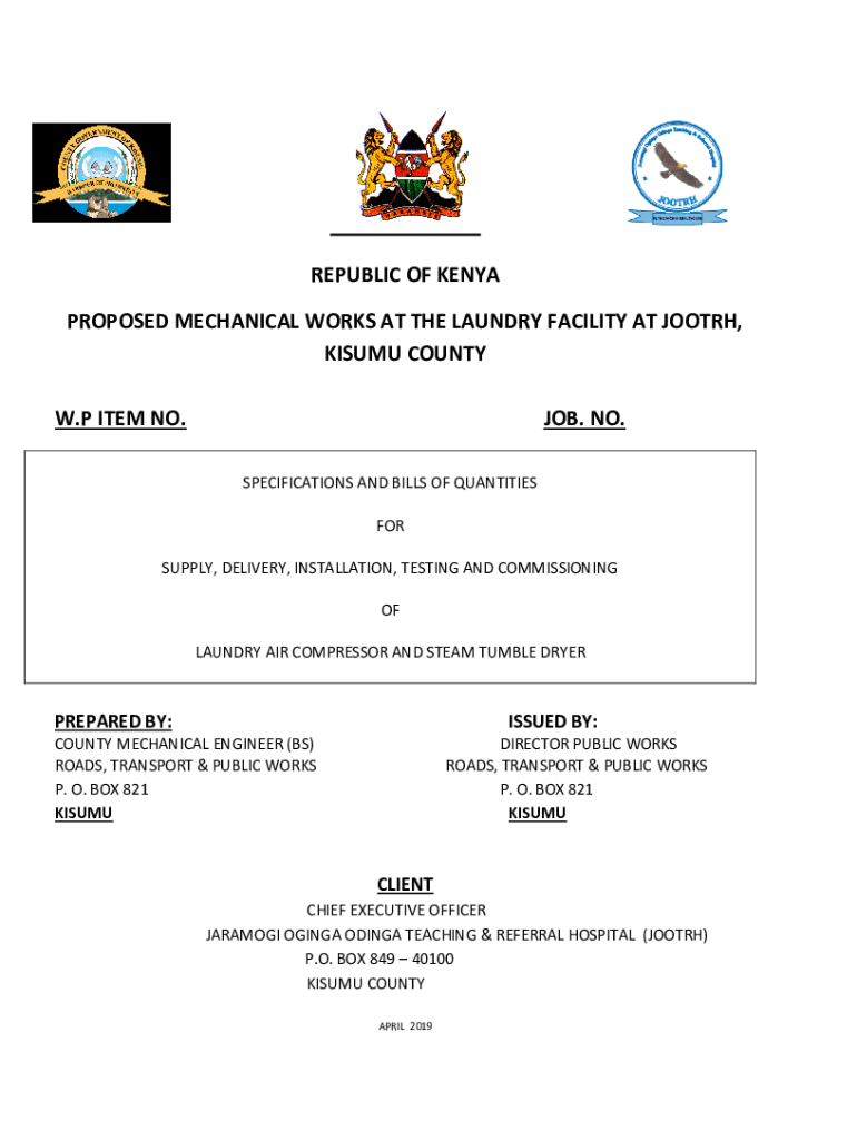 Fillable Online republic of kenya proposed mechanical works at the ...