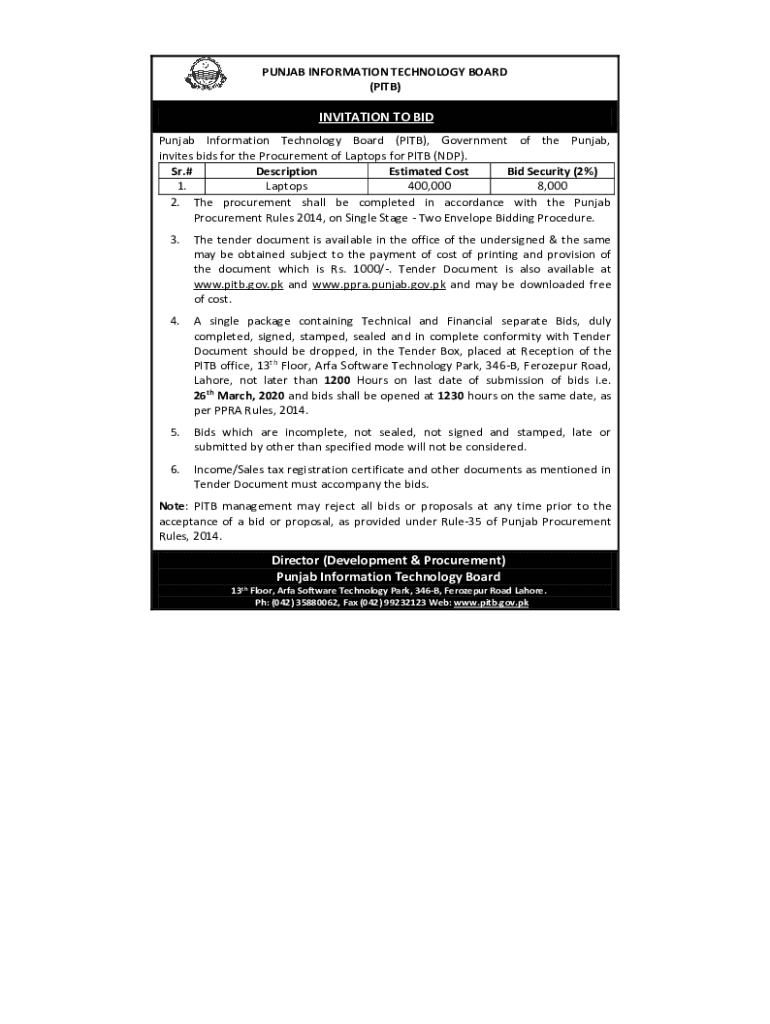 Fillable Online pitb gov Punjab Information Technology Board ...