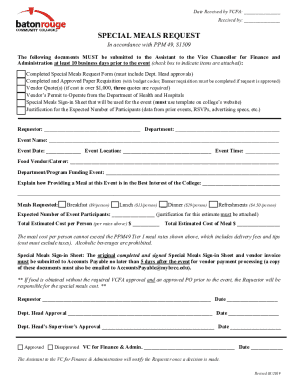 Fillable Online Fill - Free fillable SPECIAL MEALS REQUEST (Baton Rouge ...