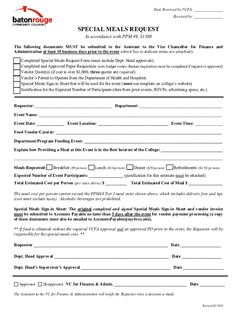 Fillable Online Fill - Free fillable SPECIAL MEALS REQUEST (Baton Rouge ... Fax Email Print ...