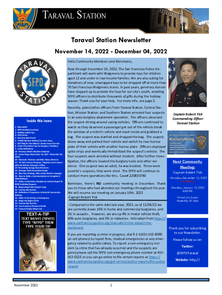 Fillable Online Taraval Station - San Francisco Police Department Fax ...