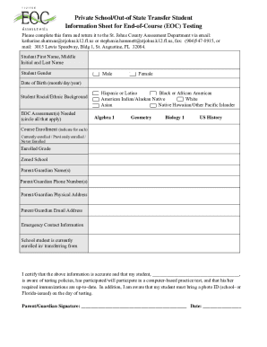 Fillable Online Private School/Out-of State Transfer Student ...