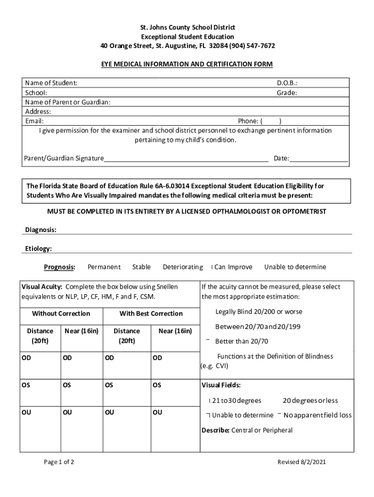 Fillable Online Eye Medical Information and Certification Form Fax ...