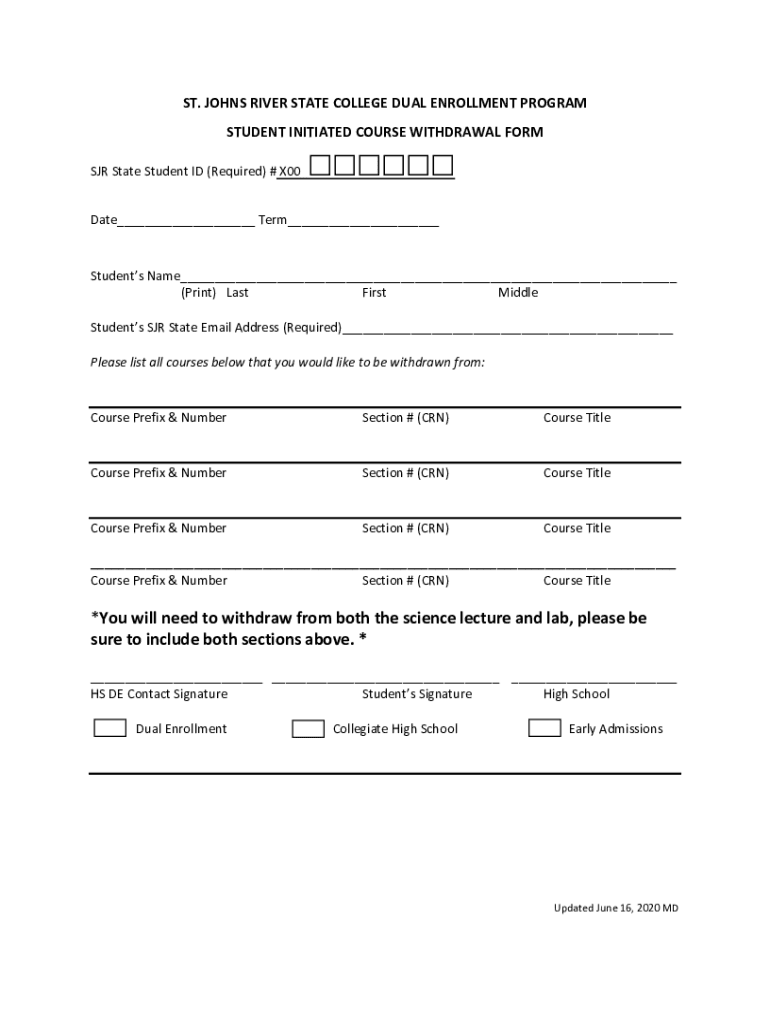 Fillable Online student initiated course withdrawal form Fax Email ...