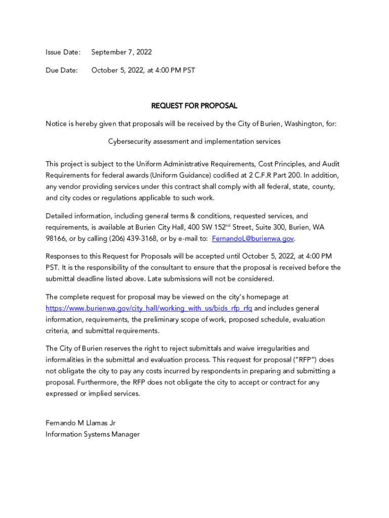 Fillable Online SECTION I REQUEST FOR PROPOSAL - Berwyn-il.gov Fax Email Print - pdfFiller