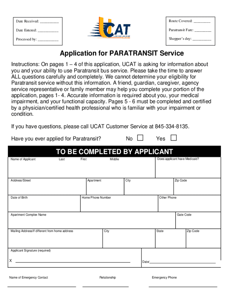 Fillable Online Application for PARATRANSIT Service Fax Email Print ...