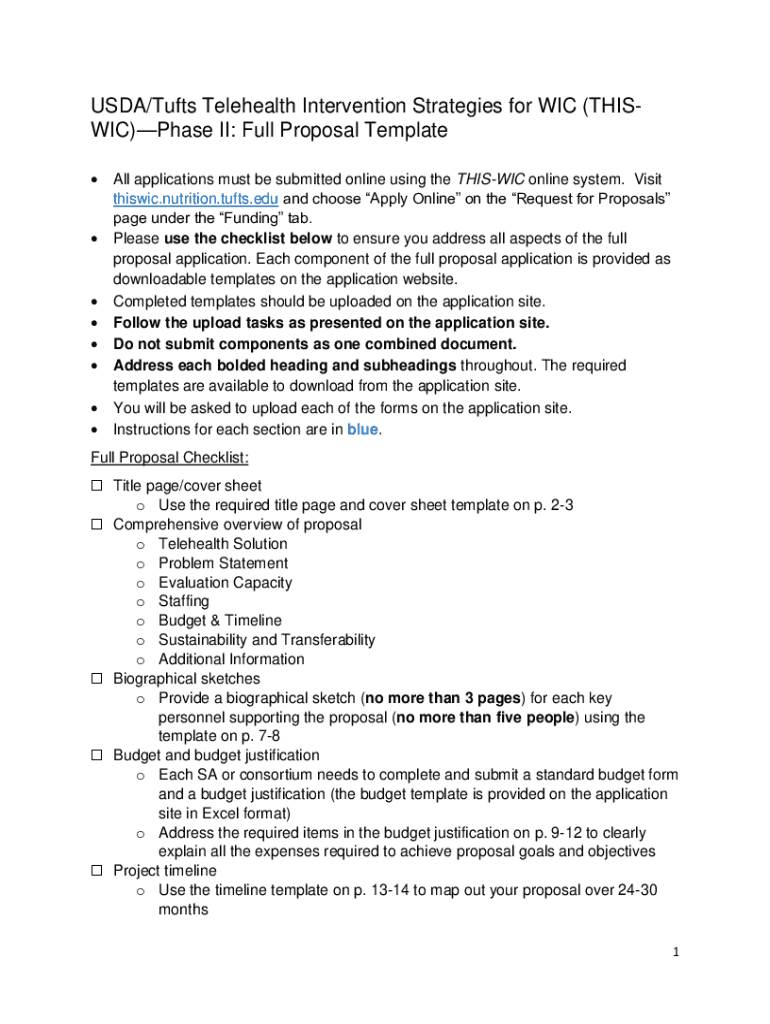 Fillable Online WIC)Phase II: Full Proposal Template Fax Email Print - pdfFiller