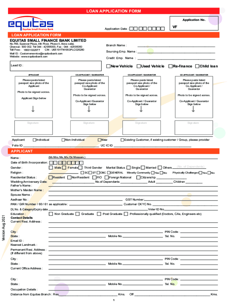 Fillable Online loan application form - Equitas Small Finance Bank Fax ...