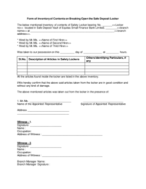 Fillable Online Annexure-II Form of Inventory of Contents of Safe ...