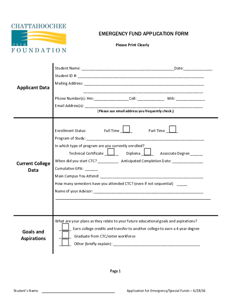 Fillable Online Emergency Fund Application Form Fax Email Print - pdfFiller