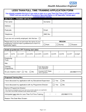 Fillable Online Less Than Full Time Training Application Form - HEE KSS Fax Email Print - pdfFiller