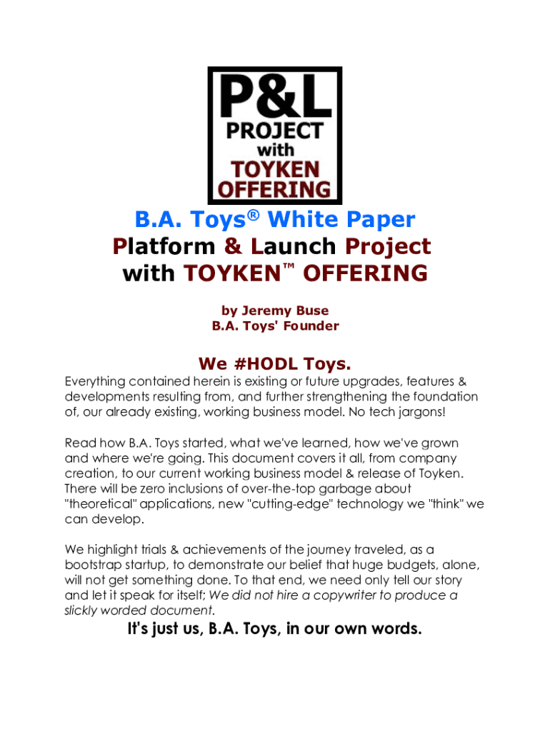 Fillable Online BA Toys White Paper - Platform & Launch Project Fax ...