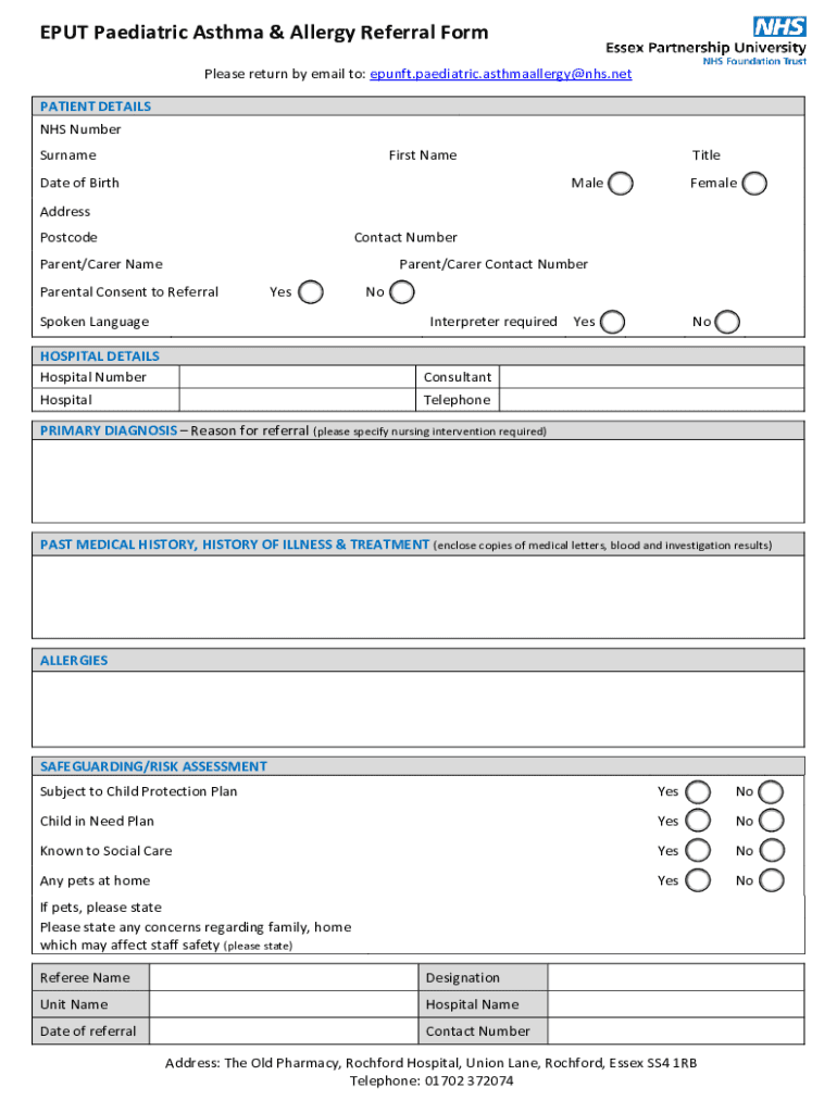 Fillable Online Children's Asthma & Allergy Service Fax Email Print ...