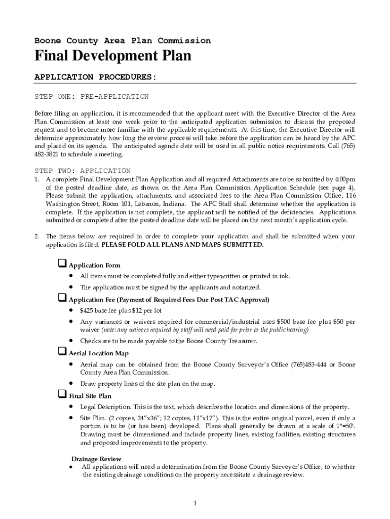 Fillable Online Boone County Area Plan Commission - Final Development ...