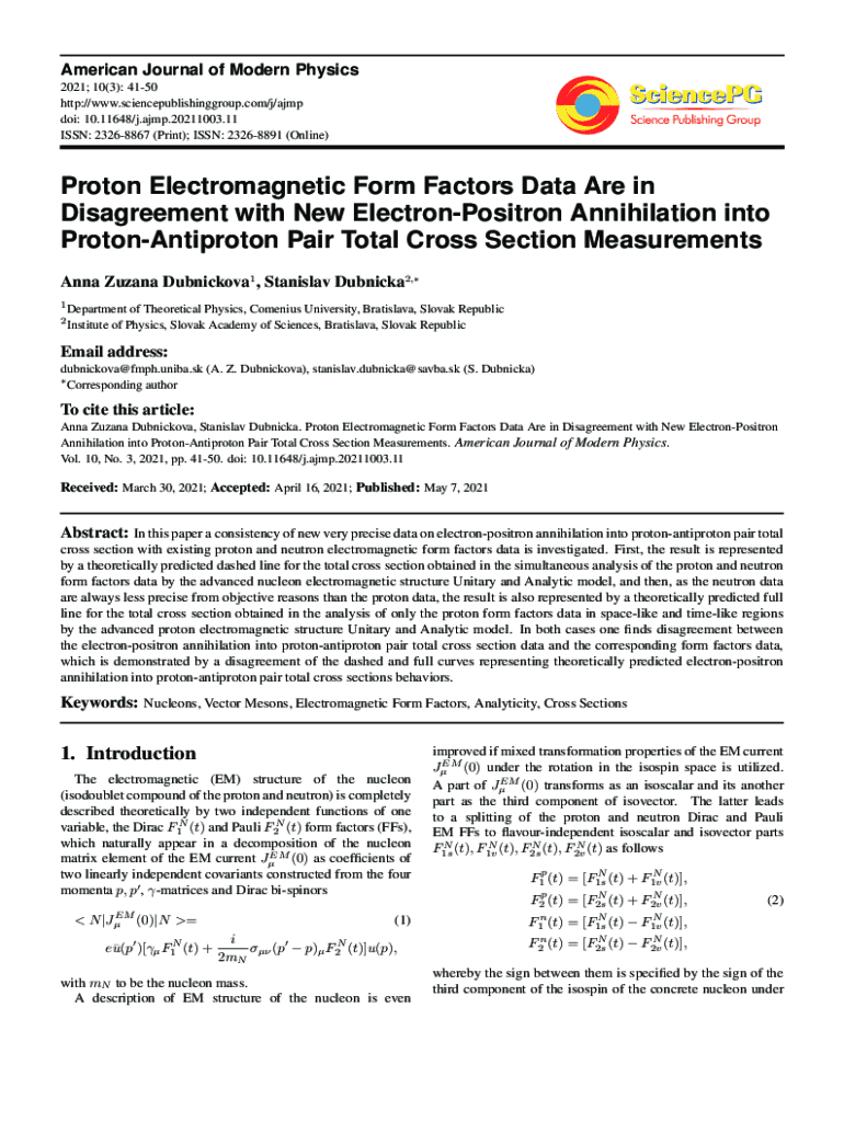 Fillable Online Proton Electromagnetic Form Factors in the Time-like Region ... Fax Email Print ...