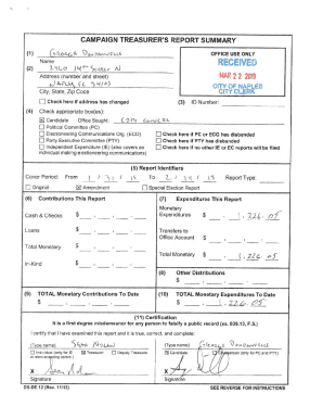 Fillable Online campaign treasurer's report summary Fax Email Print ...