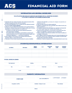 Fillable Online FINANCIAL AID FORM Fax Email Print - pdfFiller
