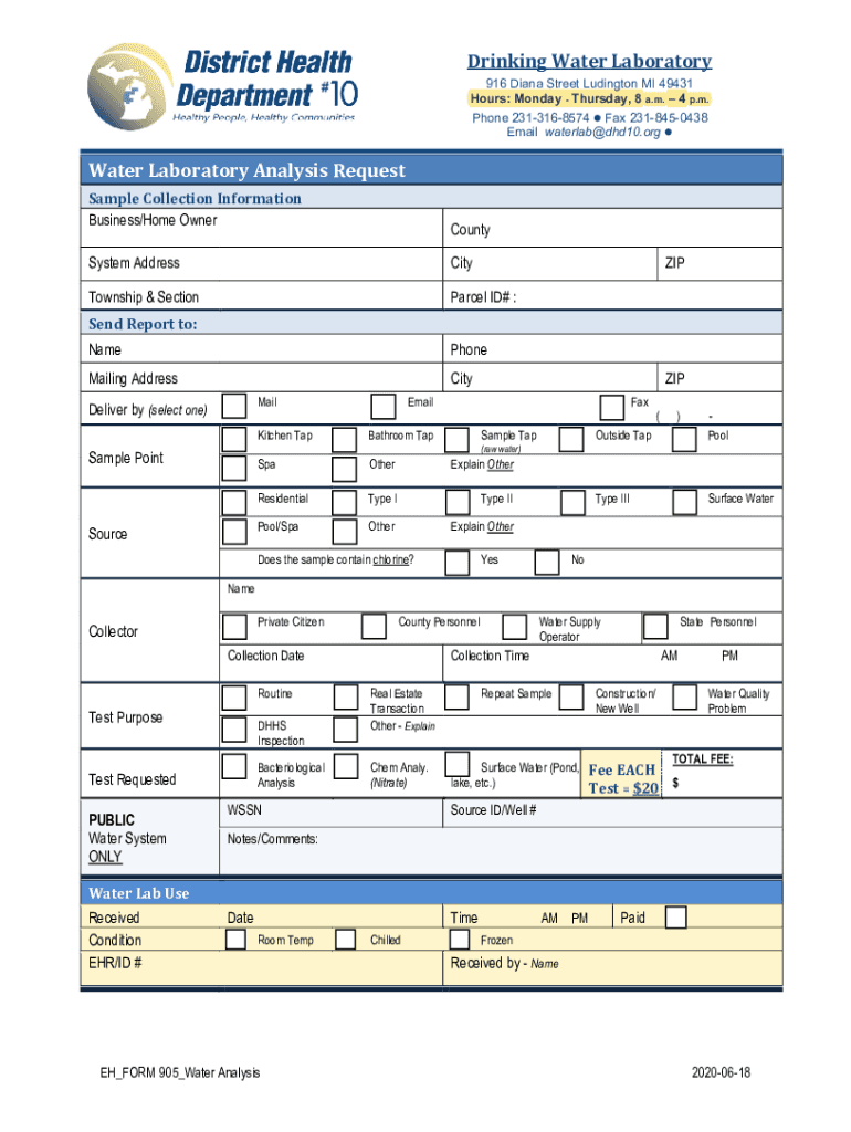 Fillable Online Water Laboratory Analysis Request Fax Email Print - pdfFiller