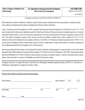 Fillable Online HUD Form 4736B - Section 3 Worker Employer ...