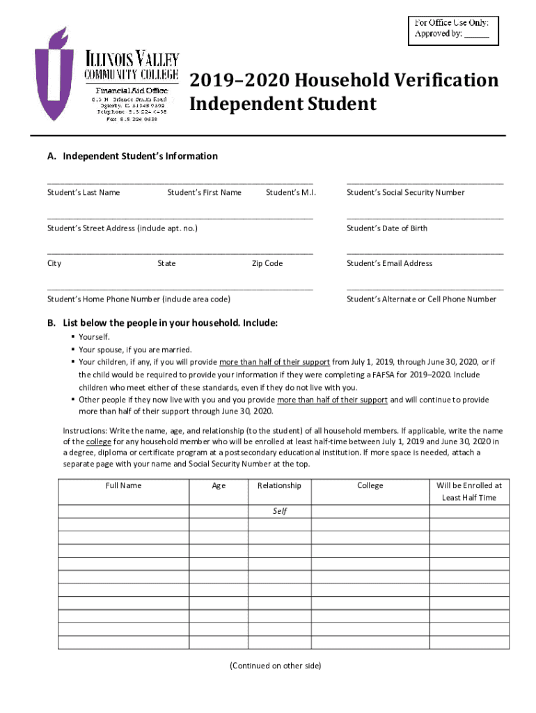 Fillable Online 20192020 INDEPENDENT VERIFICATION WORKSHEET (V1) Fax ...