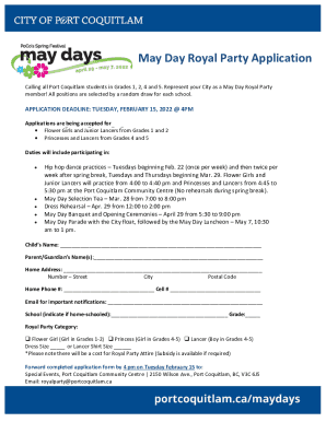 Fillable Online May Day Royal Party Application Form Fax Email Print ...