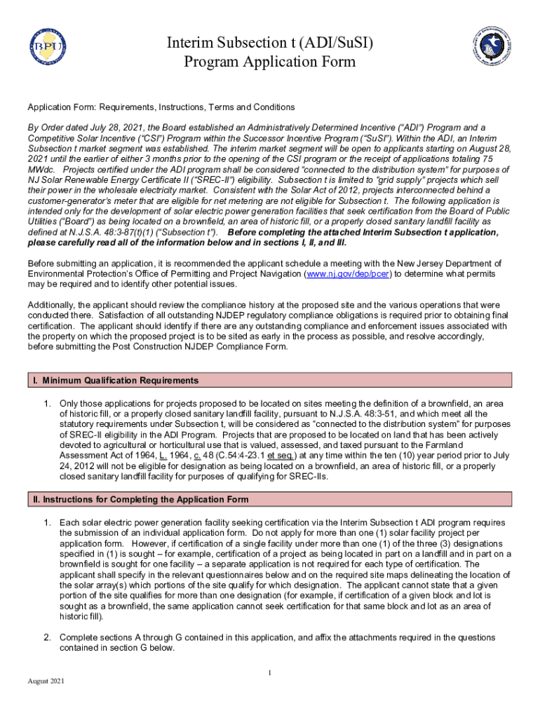 Fillable Online Interim Subsection t (ADI/SuSI) Program Application ...