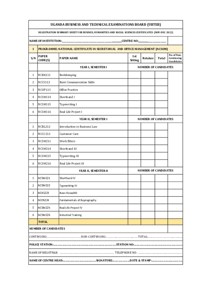 Fillable Online ubteb go UBTEBUganda Business and Technical ...
