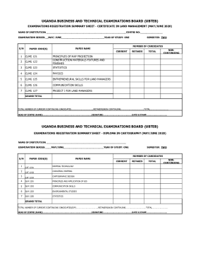 Fillable Online ubteb go examinations registration summary sheet ...