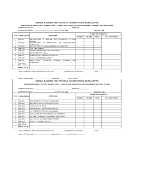 Fillable Online ubteb go EXAMINATIONS REGISTRATION SUMMARY SHEET ...