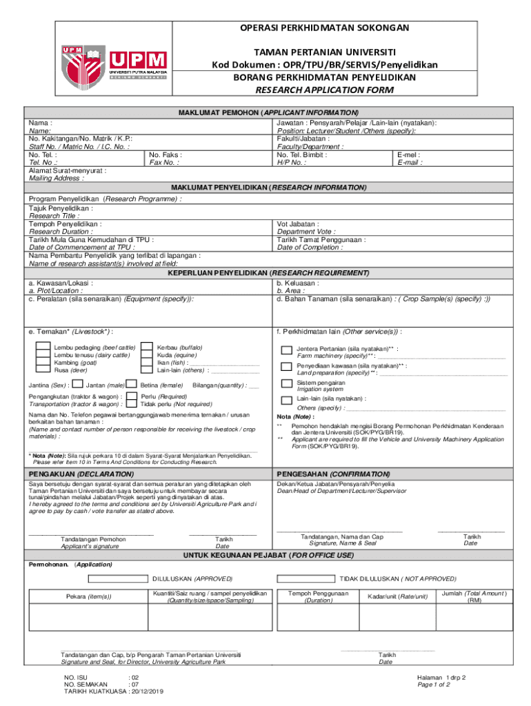 Fillable Online TAMAN PERTANIAN UNIVERSITI - Universiti Putra Malaysia ...