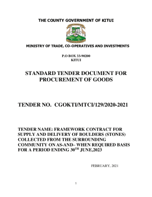Fillable Online STANDARD TENDER DOCUMENT FOR PROCUREMENT OF ... Fax ...