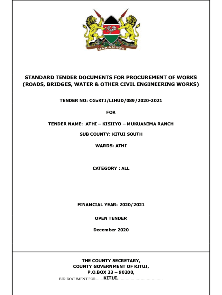 Fillable Online Standard Tender Document For Procurement of Works ...