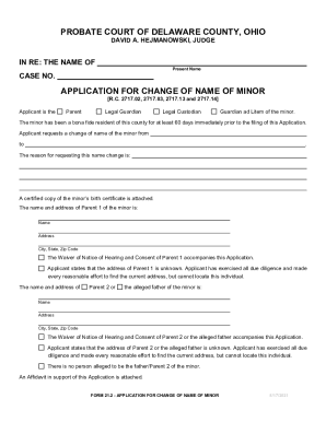 Fillable Online Affidavit in Support of Application for Change of Name ...