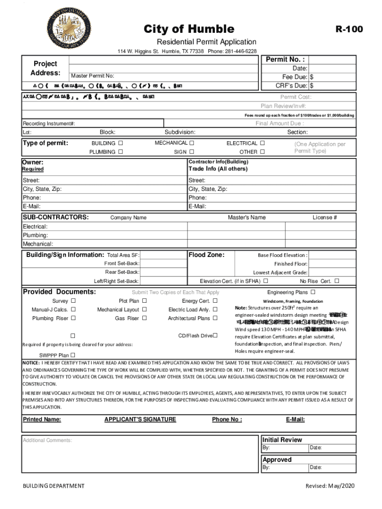 Fillable Online Residential Permit ApplicationCity of Humble Government ...