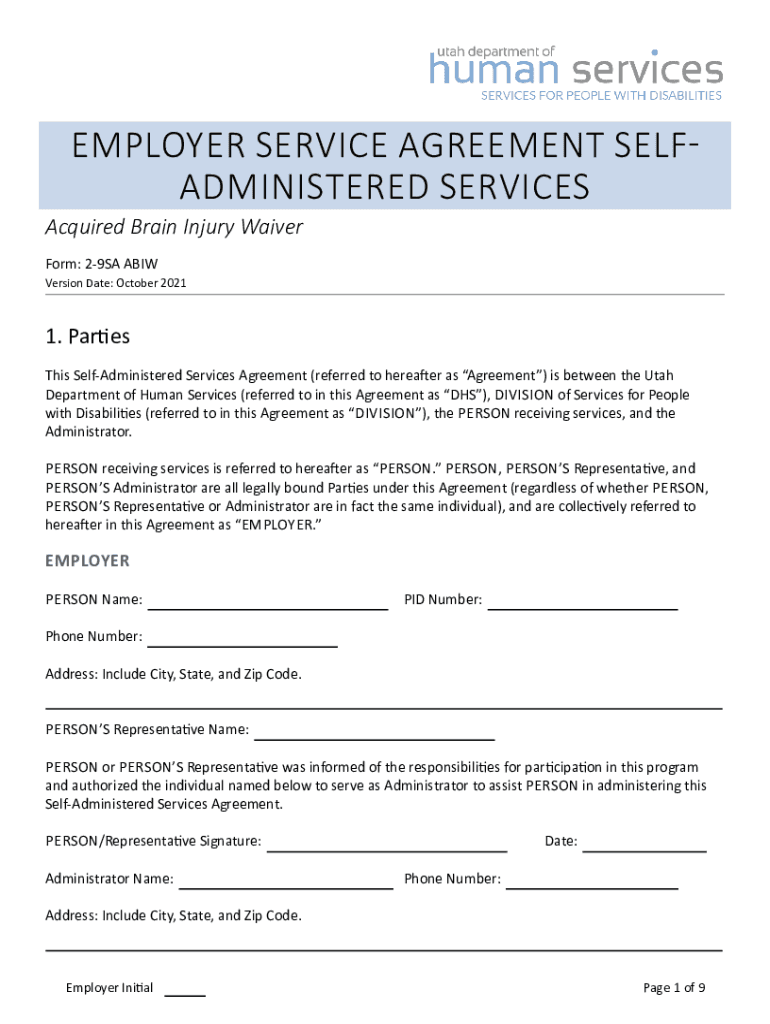 Fillable Online dspd utah 2-9SA ABIW. Service Agreement for the ...