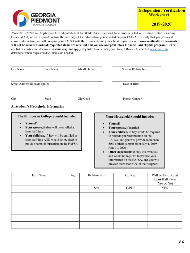Fillable Online 2019-2020-Independent-Verification-Worksheet-IV-O-3.pdf Fax Email Print - pdfFiller