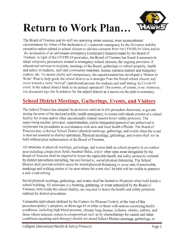 Fillable Online Safe Return to School and Continuity of Services Plan ...