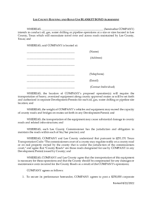 Fillable Online lee county routing and road use blanket bond agreement ...