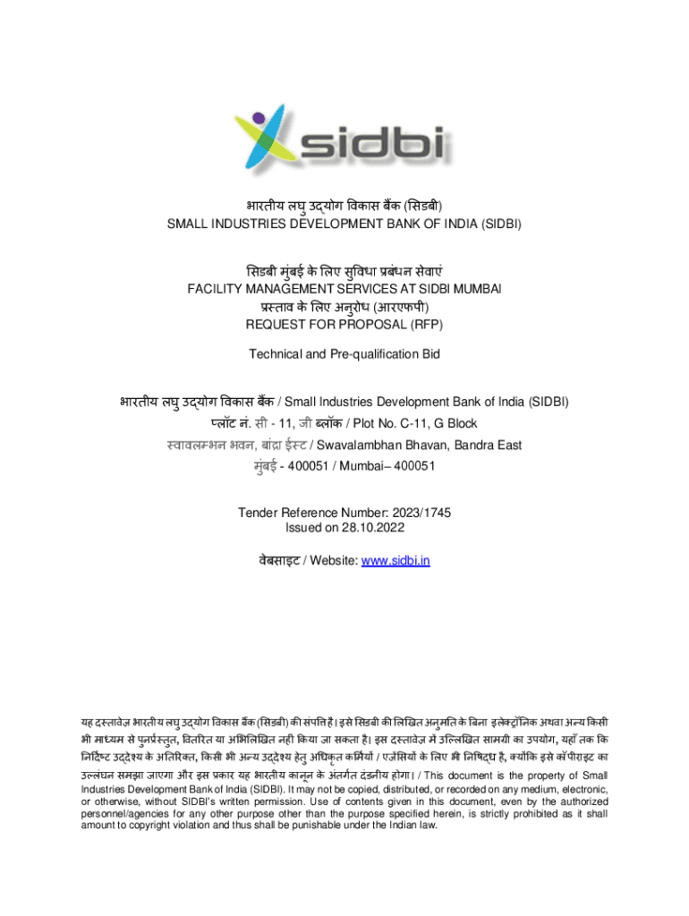 Fillable Online Pre-qualification and appointment of FMS agency for ... - SIDBI Fax Email Print ...