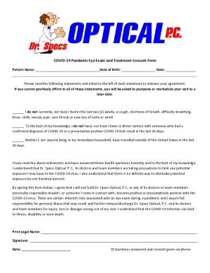 Fillable Online COVID-19 Pandemic Eye Exam and Treatment Consent Form ...