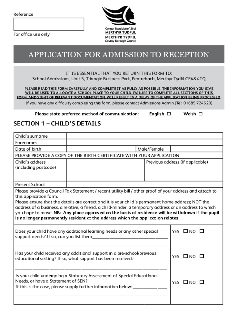 Fillable Online APPLICATION FOR ADMISSION TO RECEPTION Fax Email Print ...