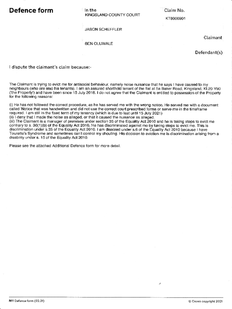 Fillable Online Defence form - Citizens Advice Fax Email Print - pdfFiller