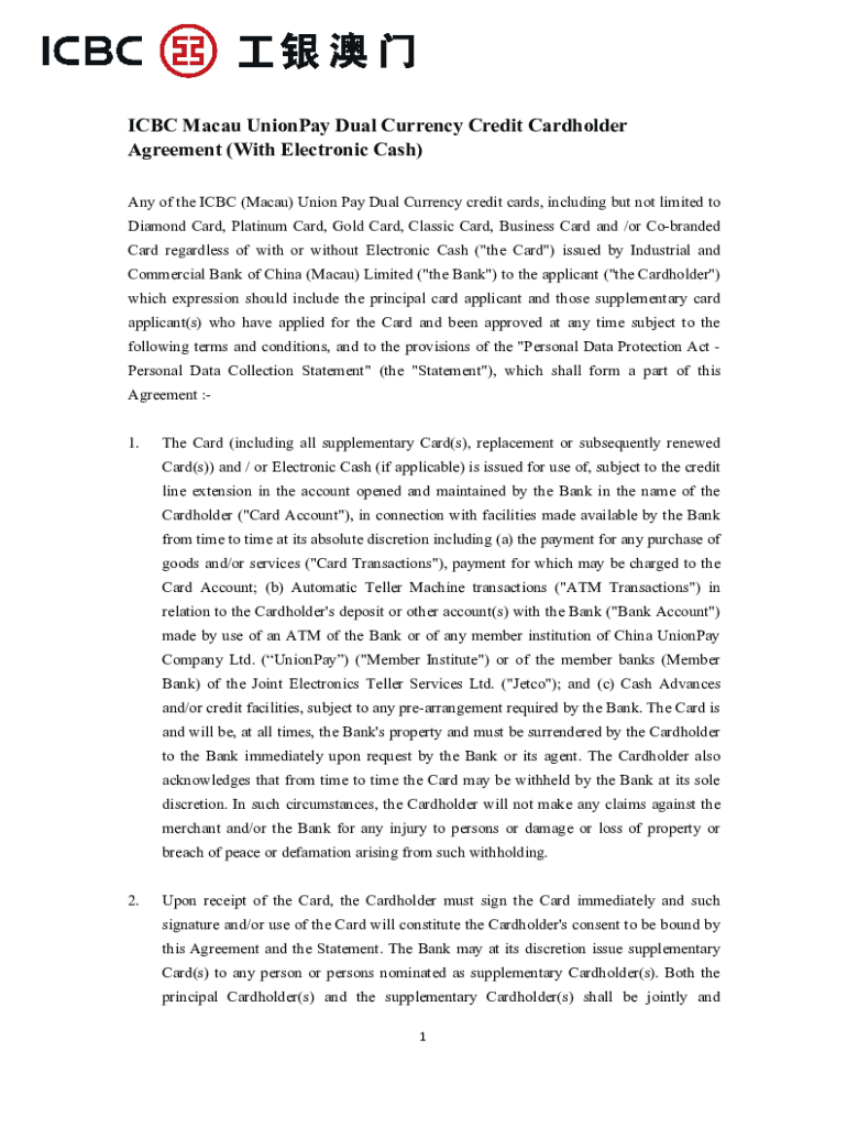 Fillable Online ICBC Credit Card ICBC UnionPay Dual Currency Credit ...