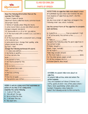 Fillable Online 8 PARTS OF SPEECH - Noun, Verb, Adjective, Adverb Etc ...