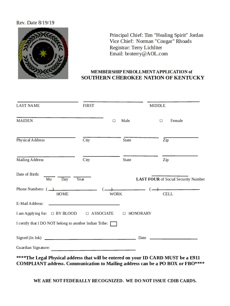 Rev - Southern Cherokee Nation of Kentucky Doc Template | pdfFiller