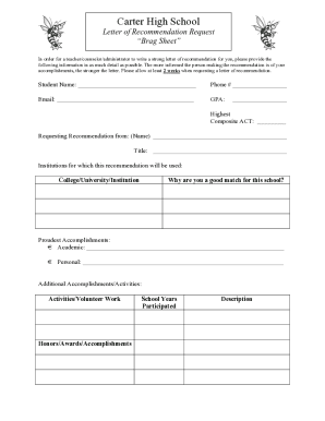Fillable Online Letter of Rec Request Brag Sheet Fax Email Print - pdfFiller
