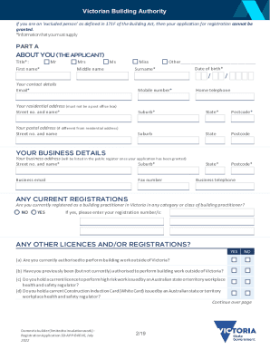 Fillable Online Registration Application Form - Domestic Builder ...