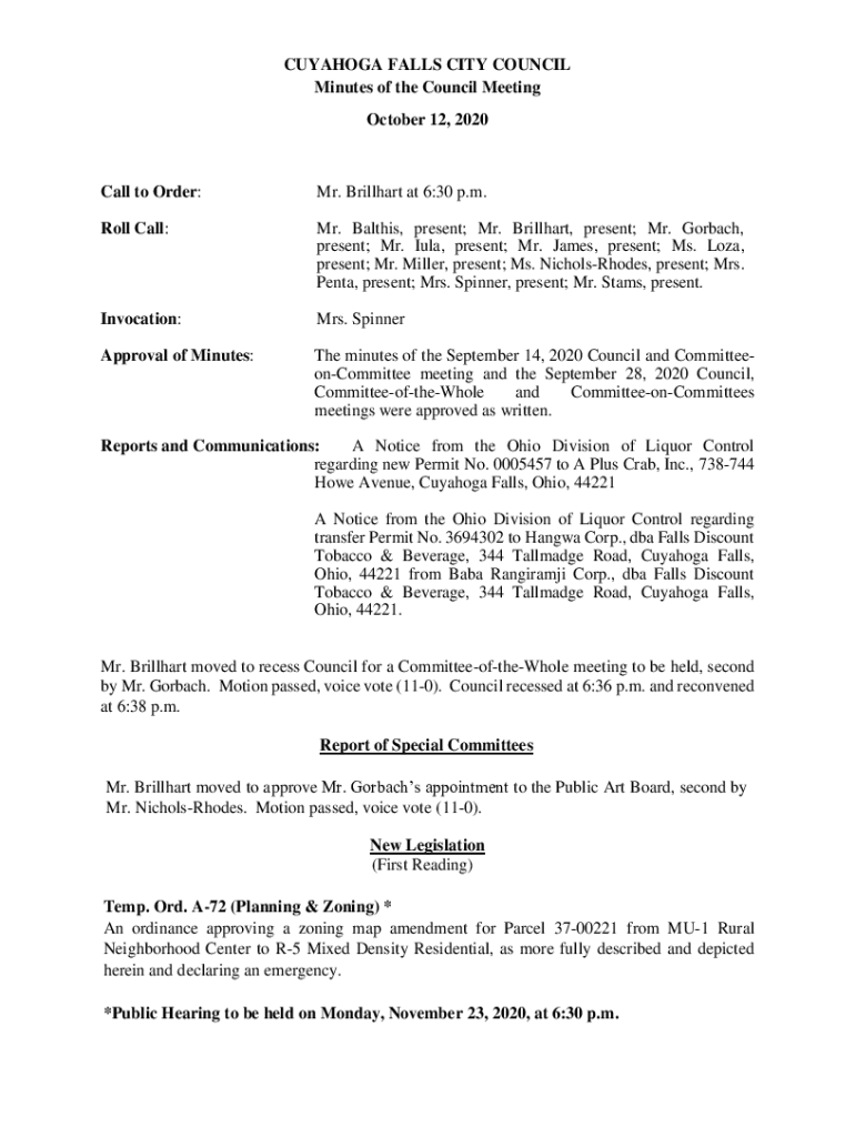 Fillable Online Mr. Brillhart at 6:30 p.m. Roll Call - City of Cuyahoga Falls Fax Email Print ...