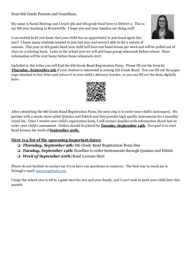 Fillable Online 6th Grade Parent Letter/Registration Form 2021-2022 Fax ...