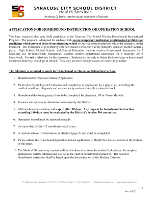 Fillable Online application for homebound instruction or operation ...